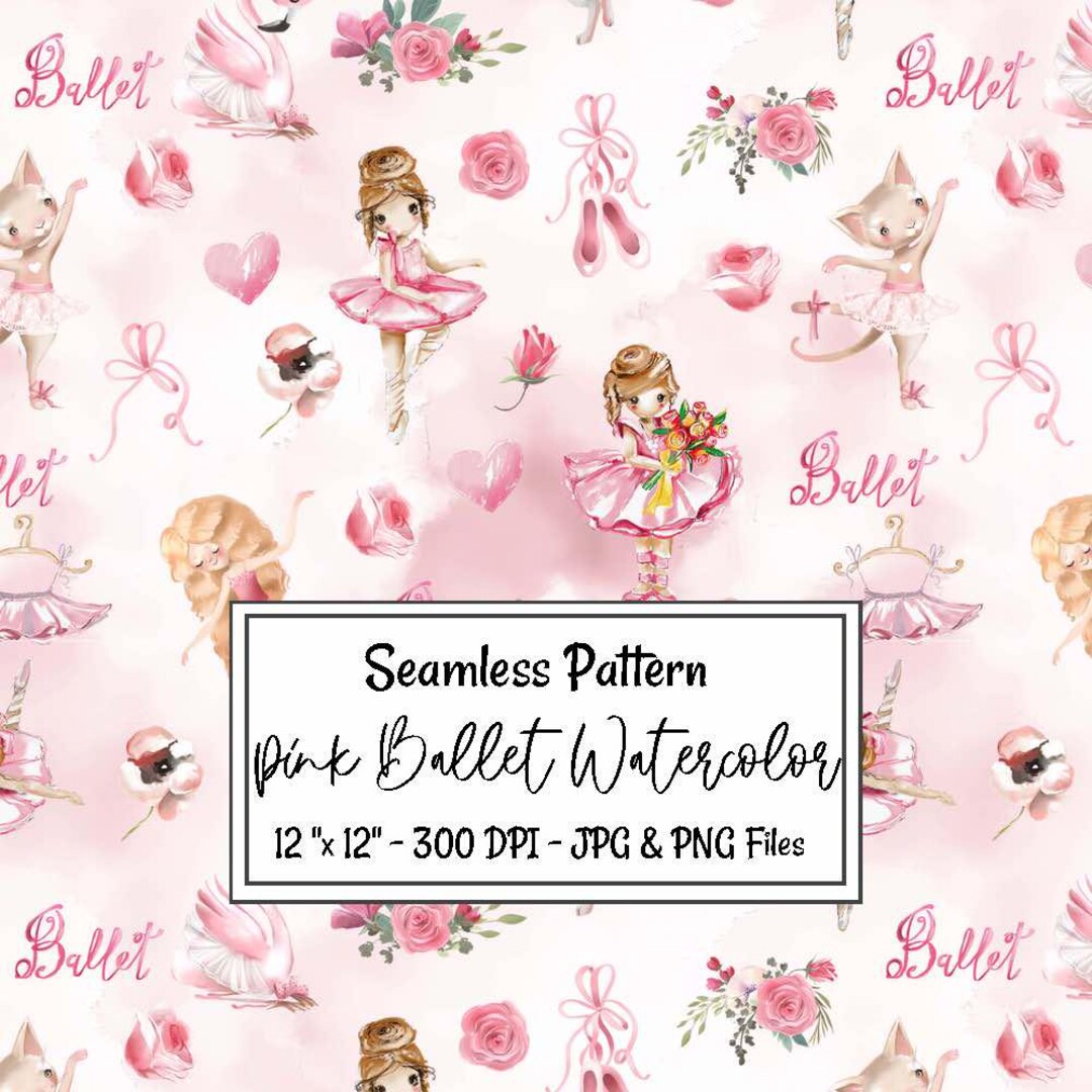 Pink Ballerina Seamless Pattern Ballet Nursery Digital Paper Watercolor ...