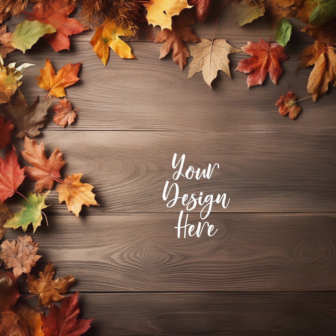 5 Autumn Leaves Product Background Bundle, Wood Table Flat Lay Mockup ...