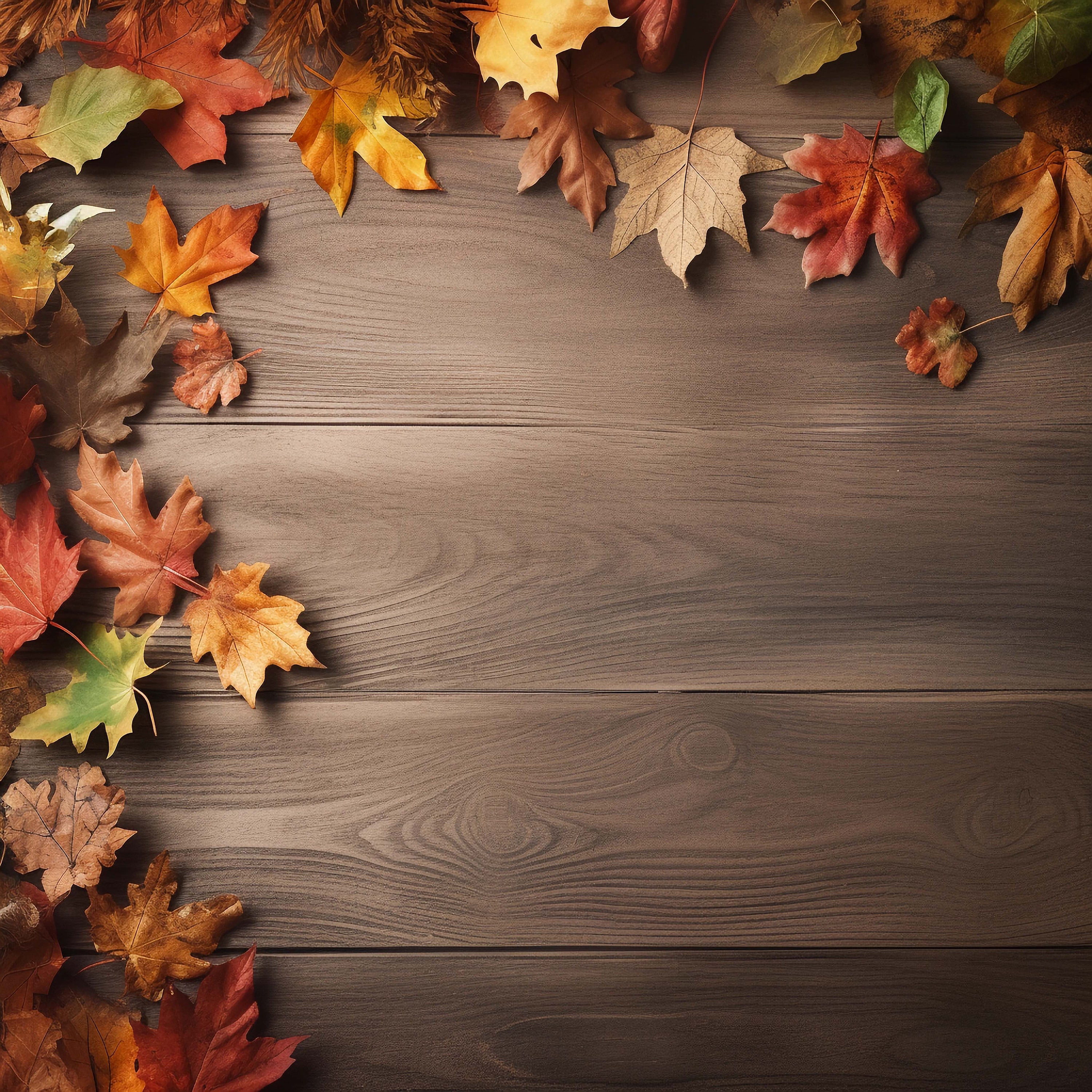 5 Autumn Leaves Product Background Bundle, Wood Table Flat Lay Mockup ...