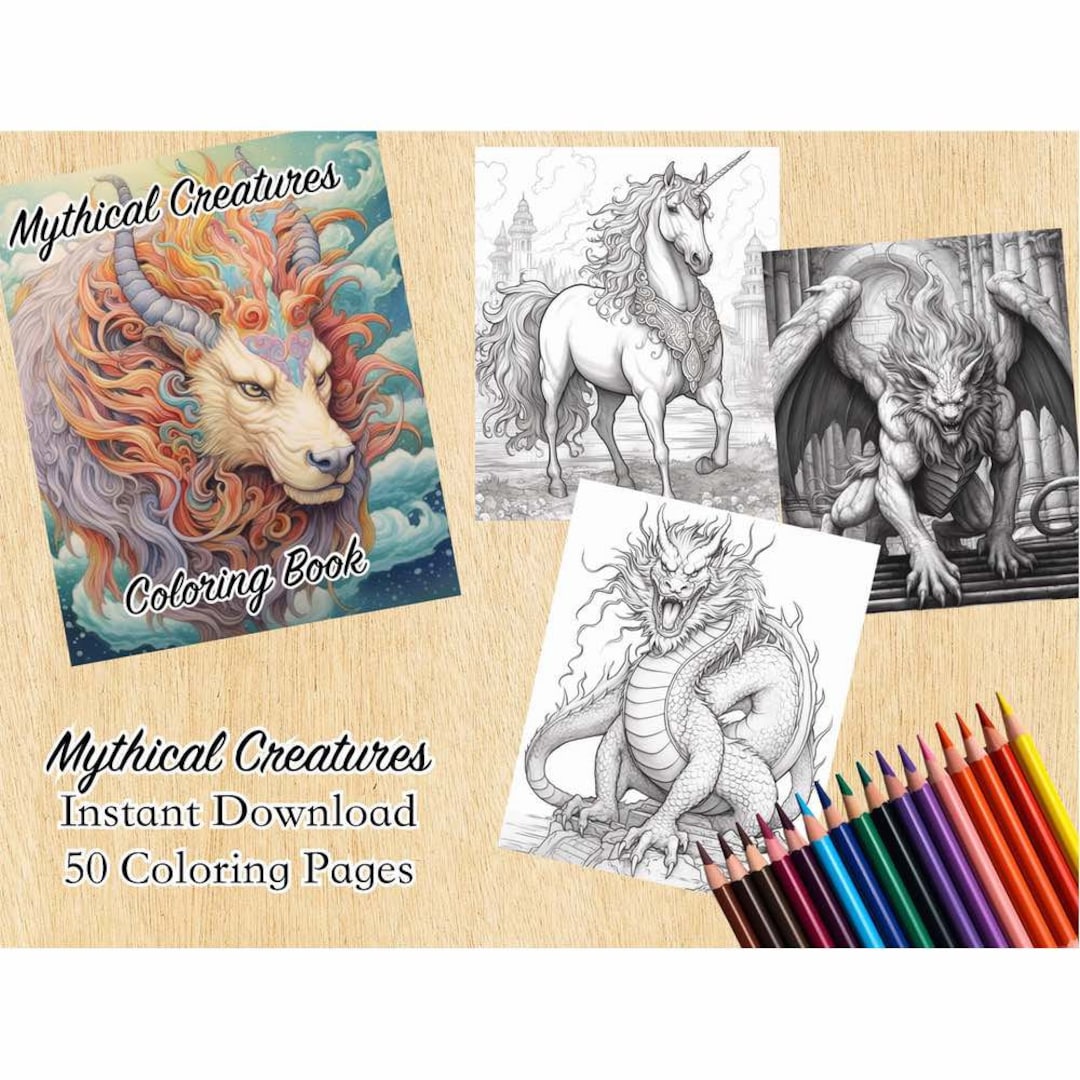 Mythical Folklore Creatures Coloring Book Page Bundle , Legendary ...