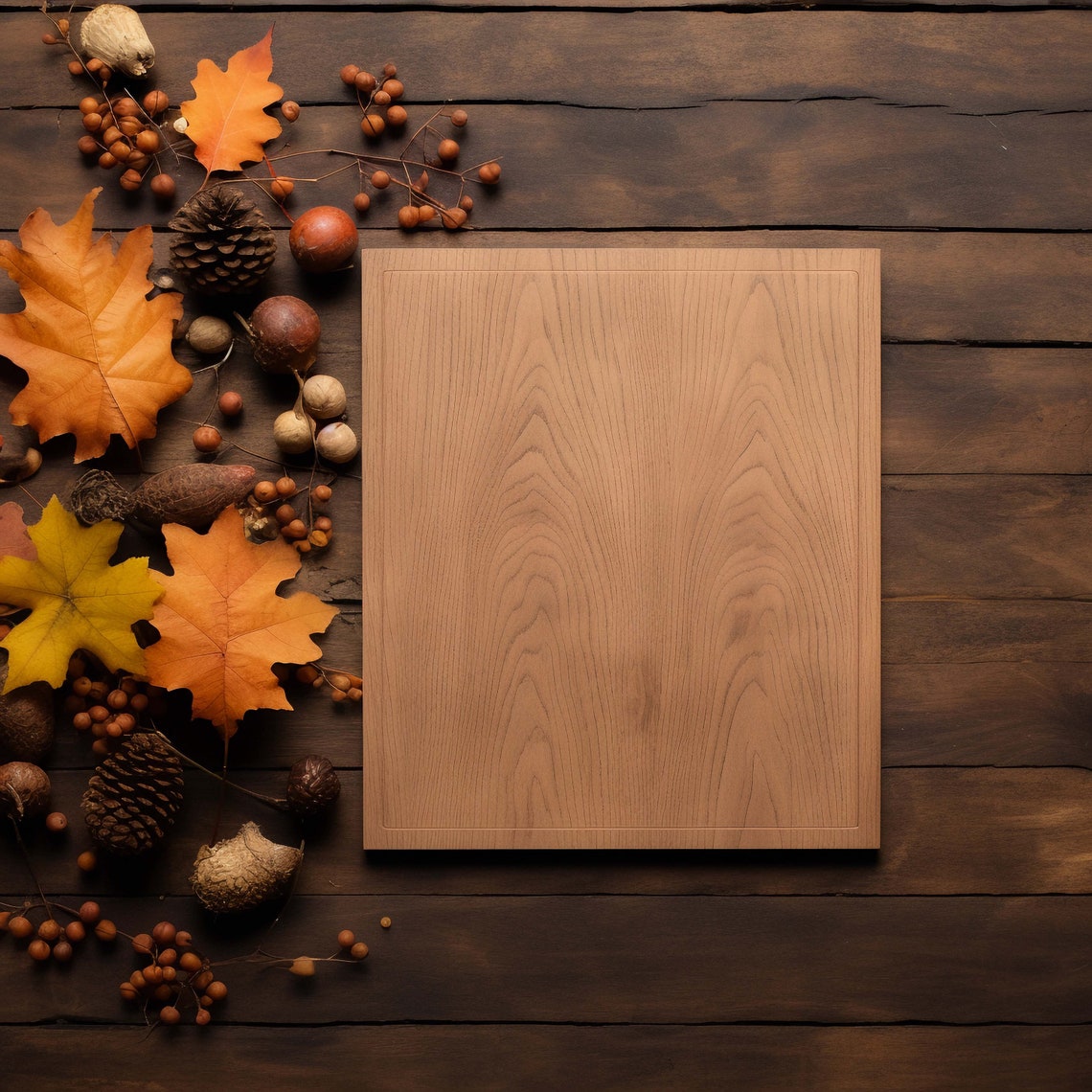 5 Autumn Leaves Product Background Bundle, Wood Table Flat Lay Mockup ...