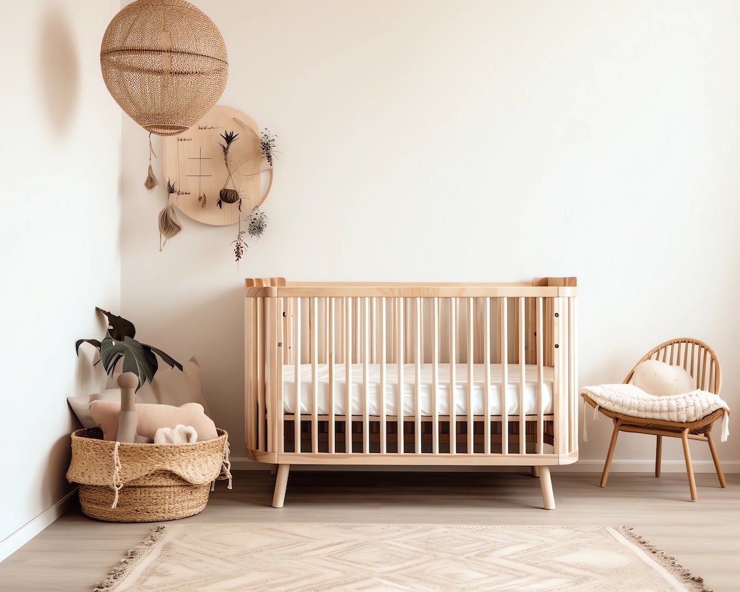 Boho Nursery Crib Mockup Background Blank Walls for Frames Art , Child ...