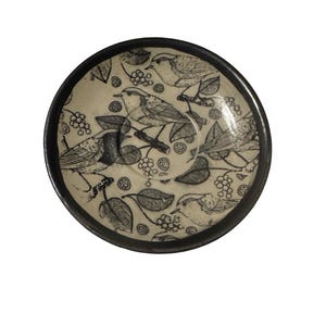 Black and White Songbird Small Ceramic Handmade Plate - 5” - Nuthatch ...