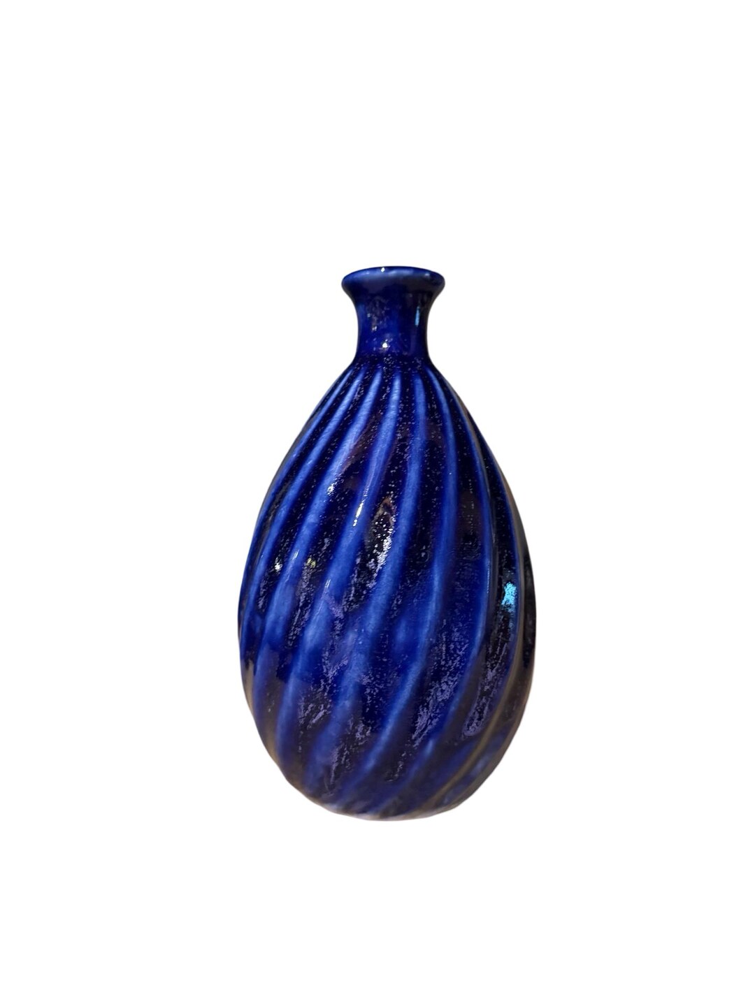 French Style Navy Blue Watering Bell - Twisted Ceramic Rain Vessel With ...