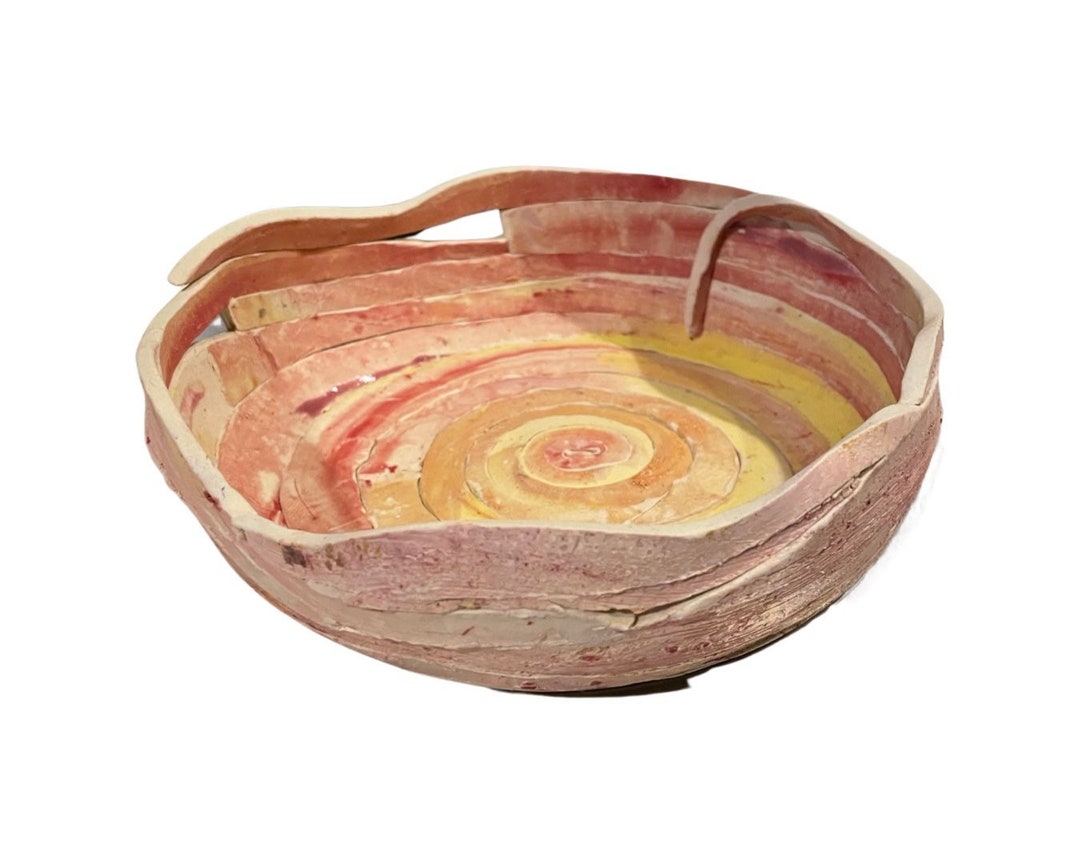 Handmade Ceramic Coil Bowl: Asymmetrical Textured Decor (8"x2") - Etsy