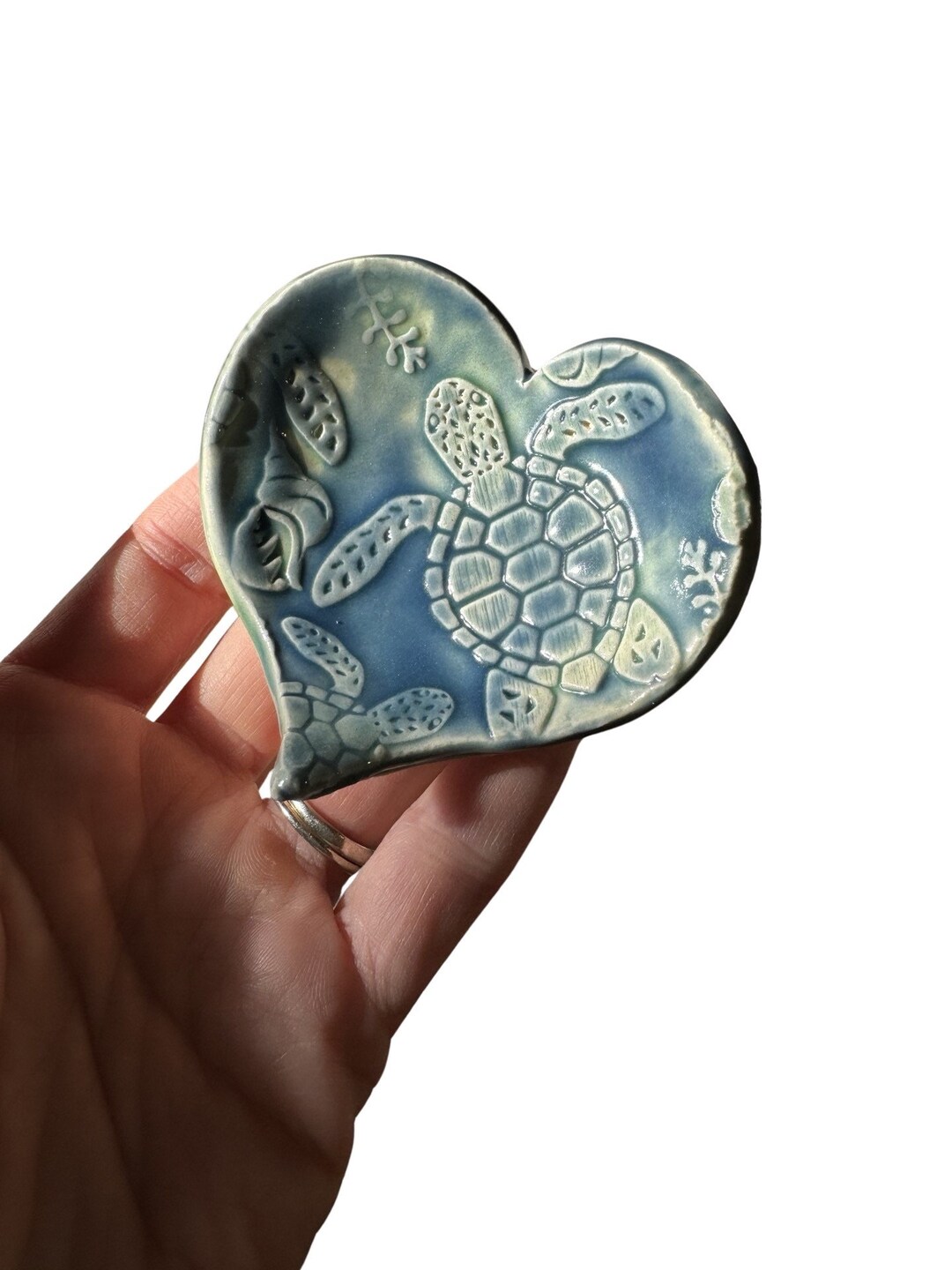 Sea Turtle Heart Shaped 3 Ring Dish or Trinket Dish. High Fire ...