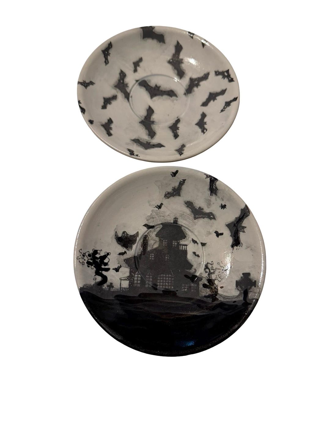 Handmade Spooky Halloween Ceramic Plates: Haunted House & Bats Set - Etsy