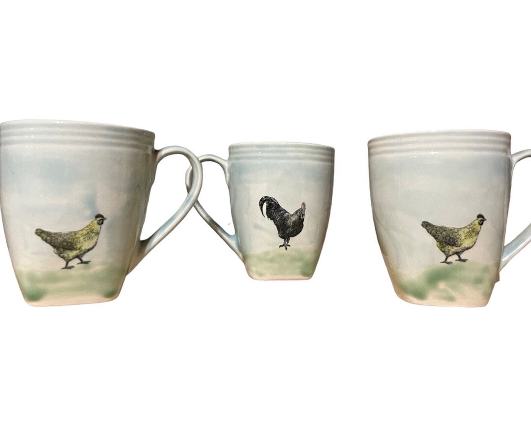 Vintage Inspired Chicken Yard Mug - Large 16oz Coffee Cup - Ceramic ...