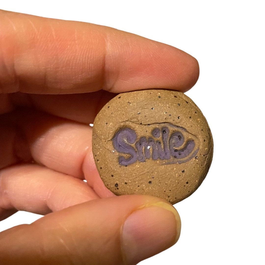 Small Purple Smile Stone - Handmade Ceramic Desk or Garden Rock Pottery ...