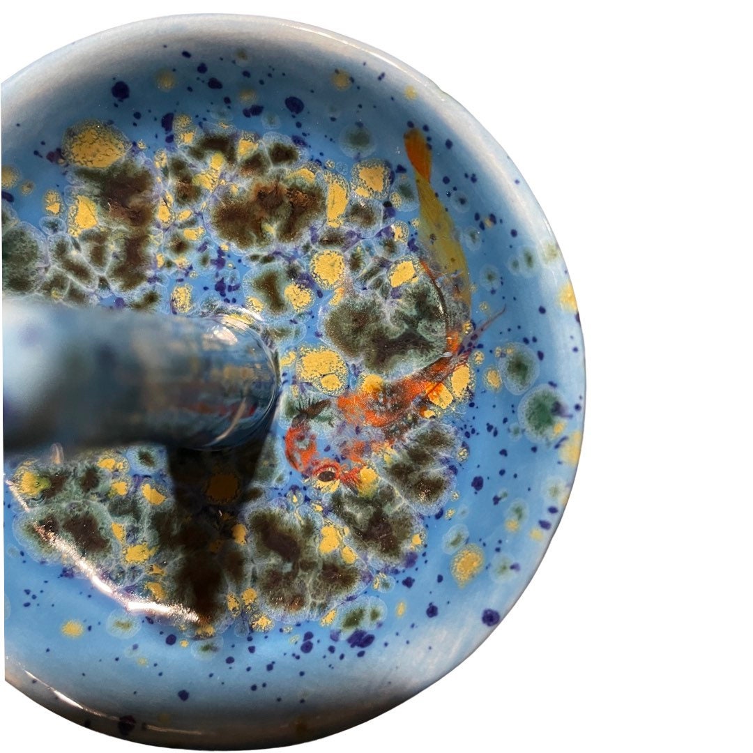 Goldfish Swimming in a Blue Koi Pond, Hand Painted Ceramic Ring Dish ...