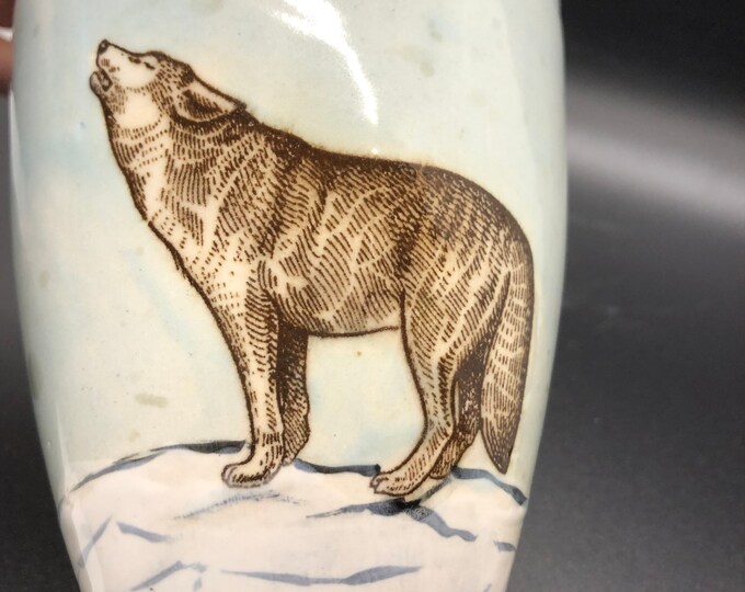 Howling Wolf Wildlife in the Snow Hand Painted Ceramic Stoneware ...