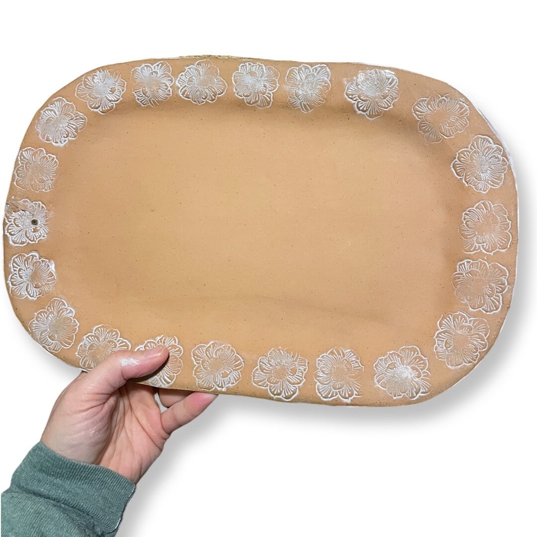 12 Rectangular Rustic Handmade Ceramic Serving Tray Thin Raw Speckled ...