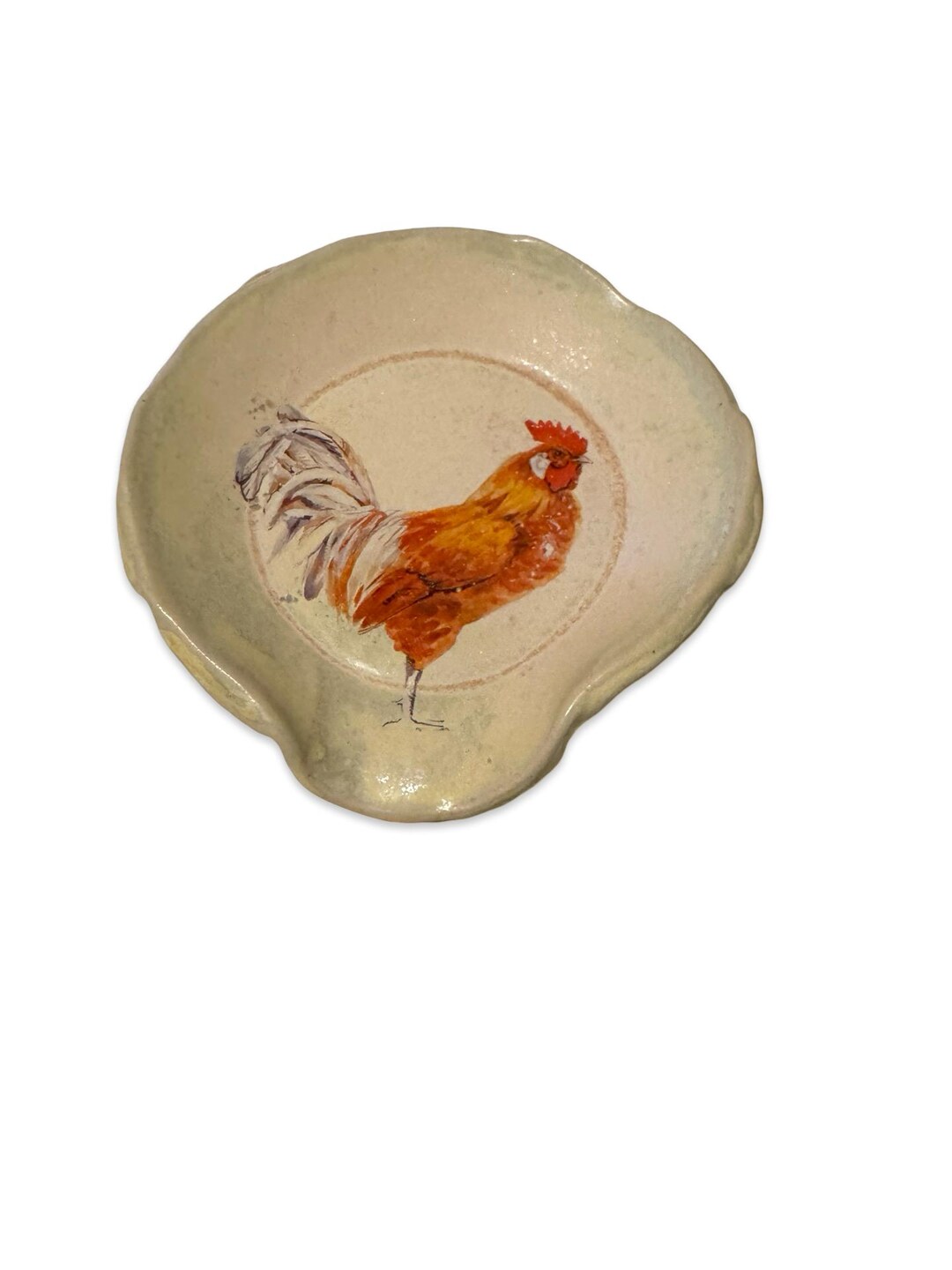 Kitchen Rooster Hand Painted Round Ceramic Ruffle Edge Spoon Rest With ...