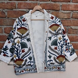 Purple Suzani Embroidery Cotton Jacket Women Wear Front Open Handmade ...