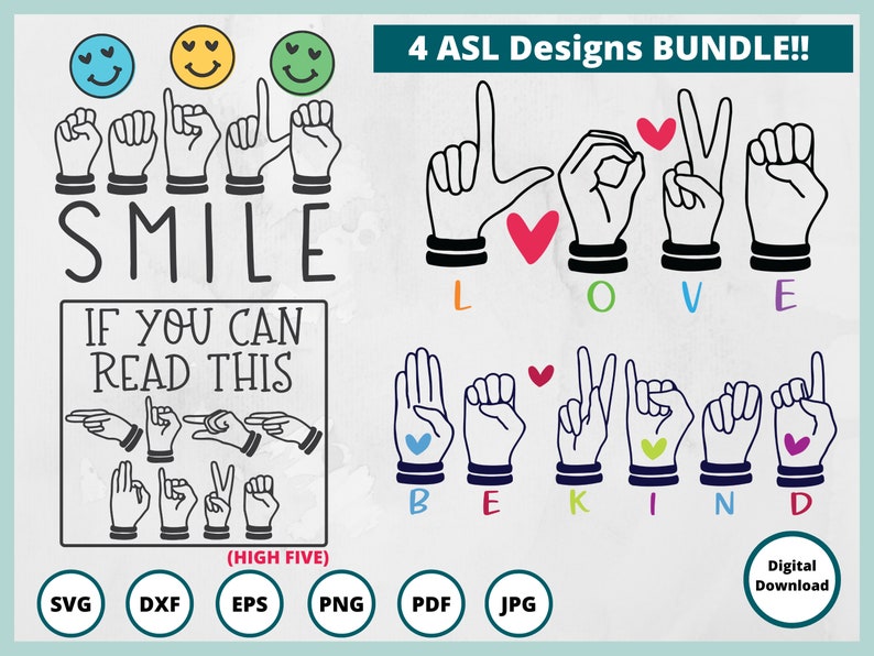 Sign Language SVG ASL SVG Be Kind Svg Smile Svg Asl - Etsy Canada