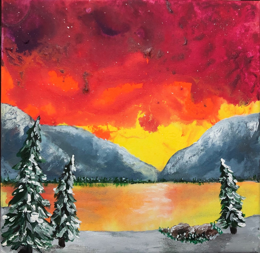 SOLD - Sunset Glory, Abstract Acrylic Painting, 10"x10", Original on ...