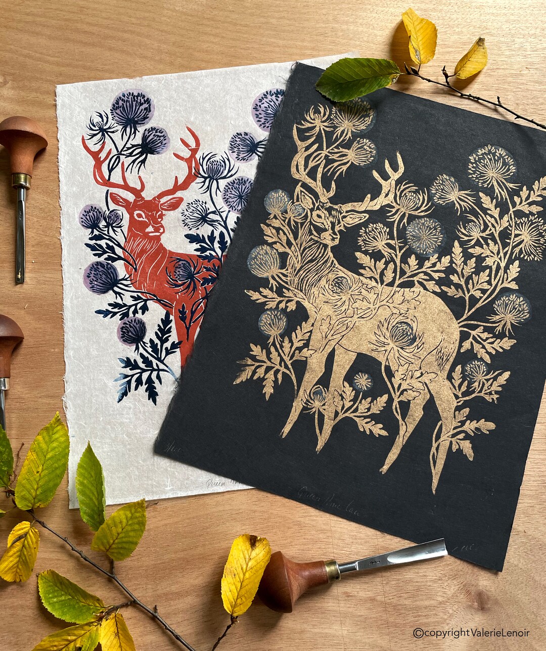 Linocut “deer / Queen Anne Lace” - Etsy