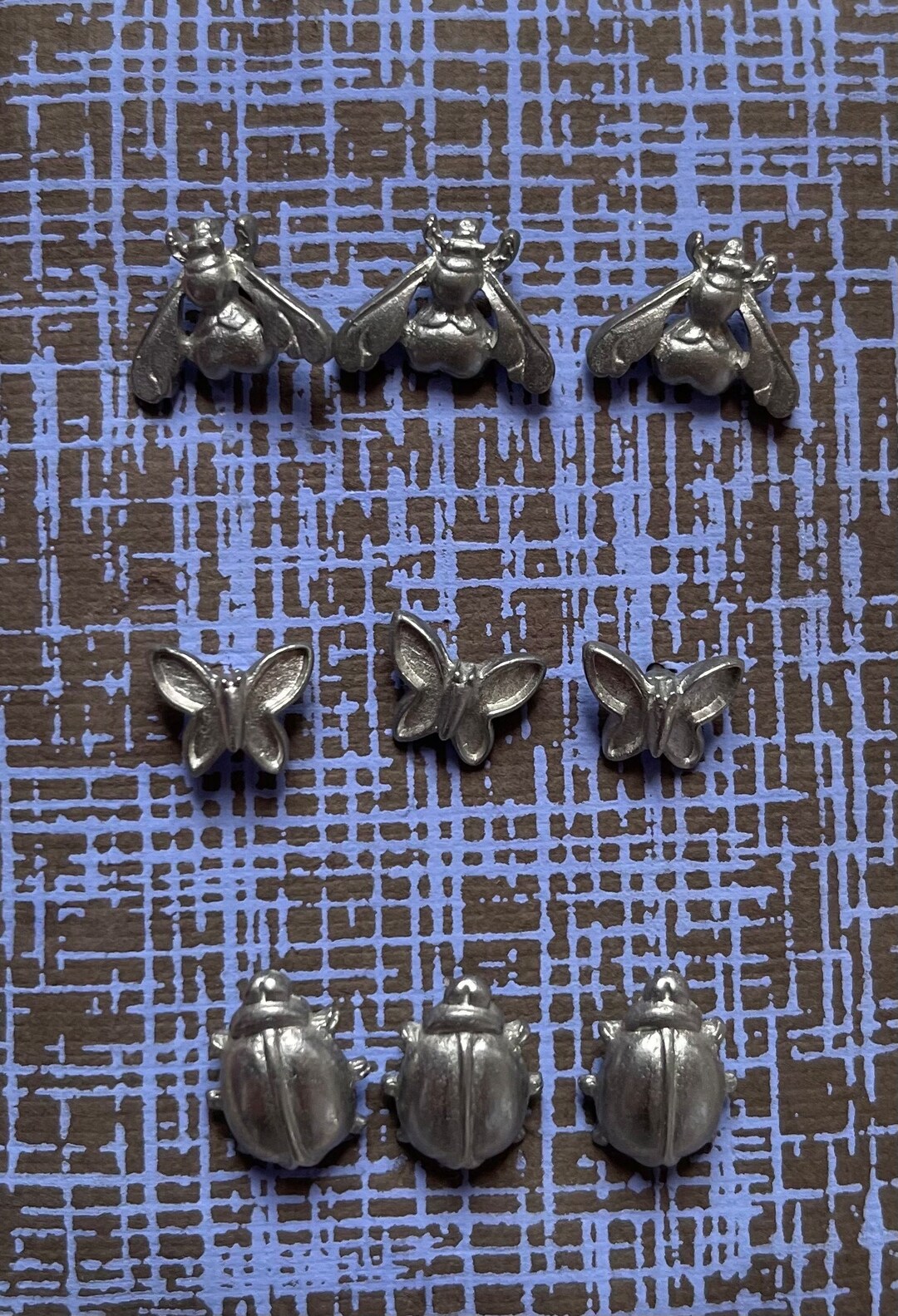 Vintage Pewter Push Pins Set of 9 Insects-ladybug-butterfly-bee-office ...