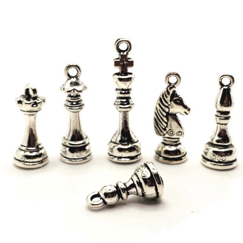 6 Silver Chess Piece Charms Game Charm Alice in Wonderland | Etsy