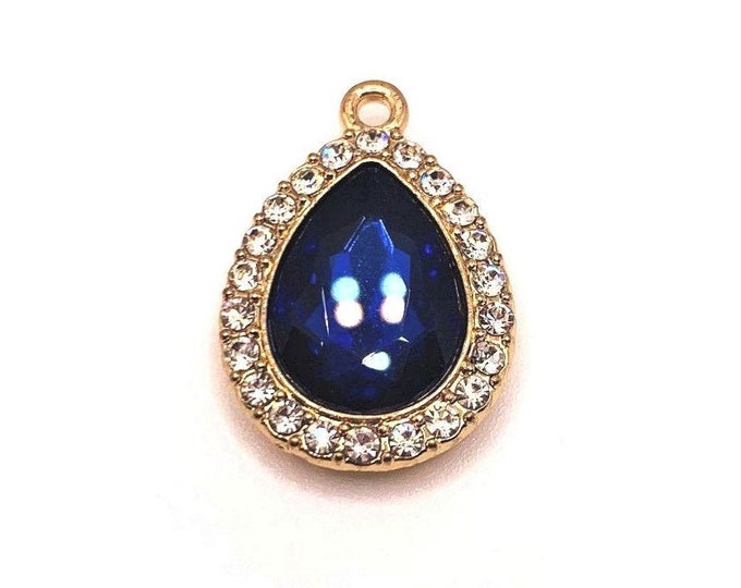 2 Dark Blue Diamond and Gold Teardrop Charms Large | Etsy