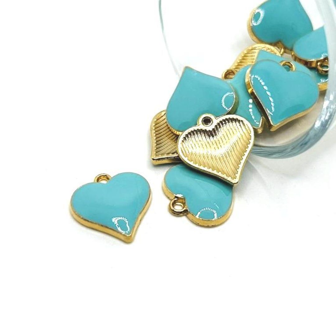 1, 4, 20 or 50 BULK Piece Blue Enamel Heart Charms, Cupid, Valentines ...