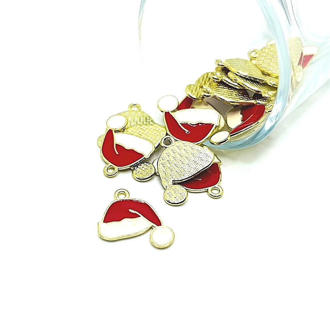 4, 20 or 50 BULK Santa Claus Hat Charms, Red and White Santa, Christmas ...