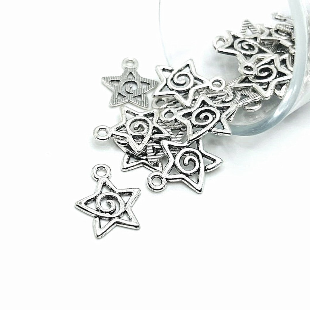 4, 20, or 50 BULK Silver Star Charms, Galaxy Charms, Celestial Pendant ...