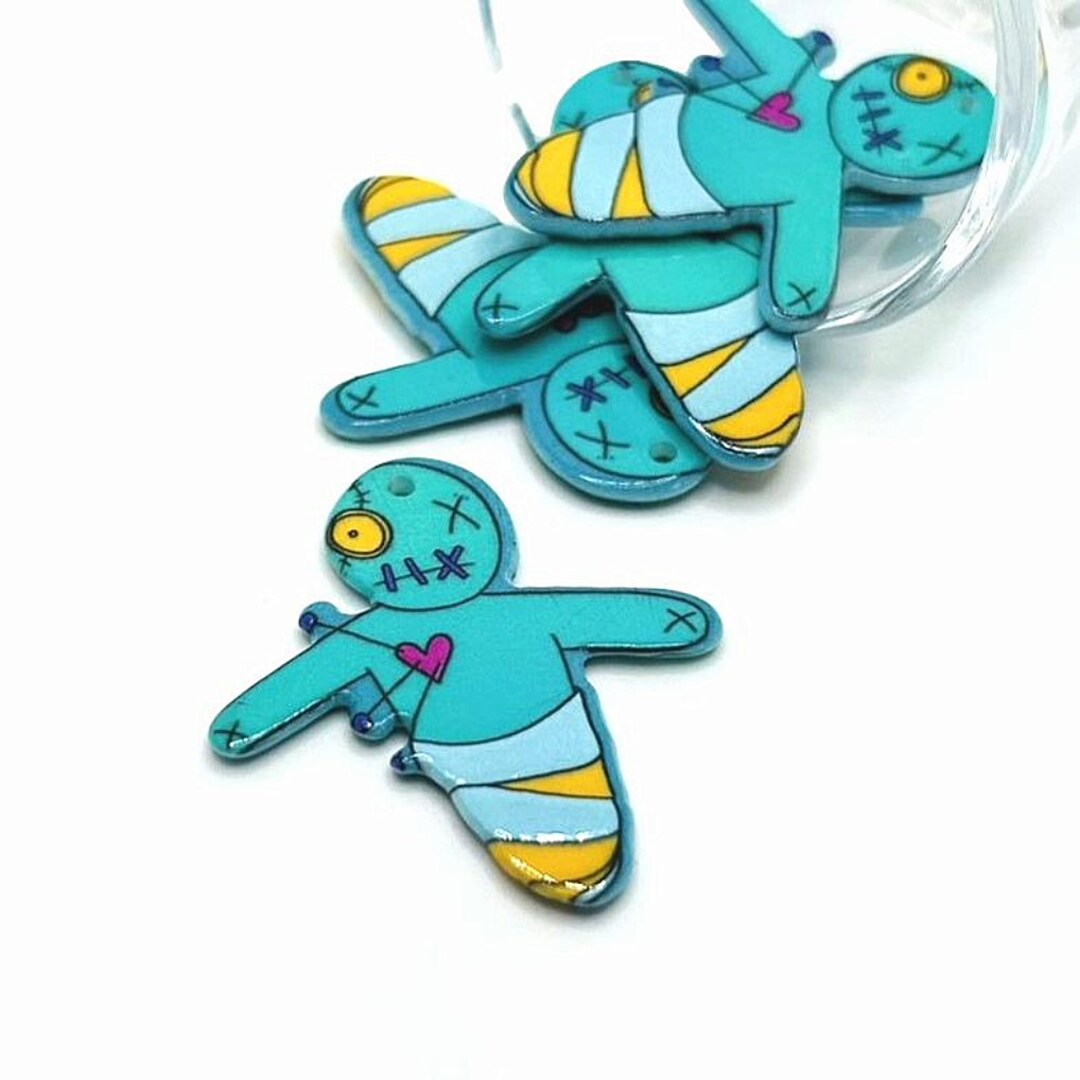 1, 4 or 20 BULK Voodoo Doll Pendant, Blue Creepy Halloween Doll ...
