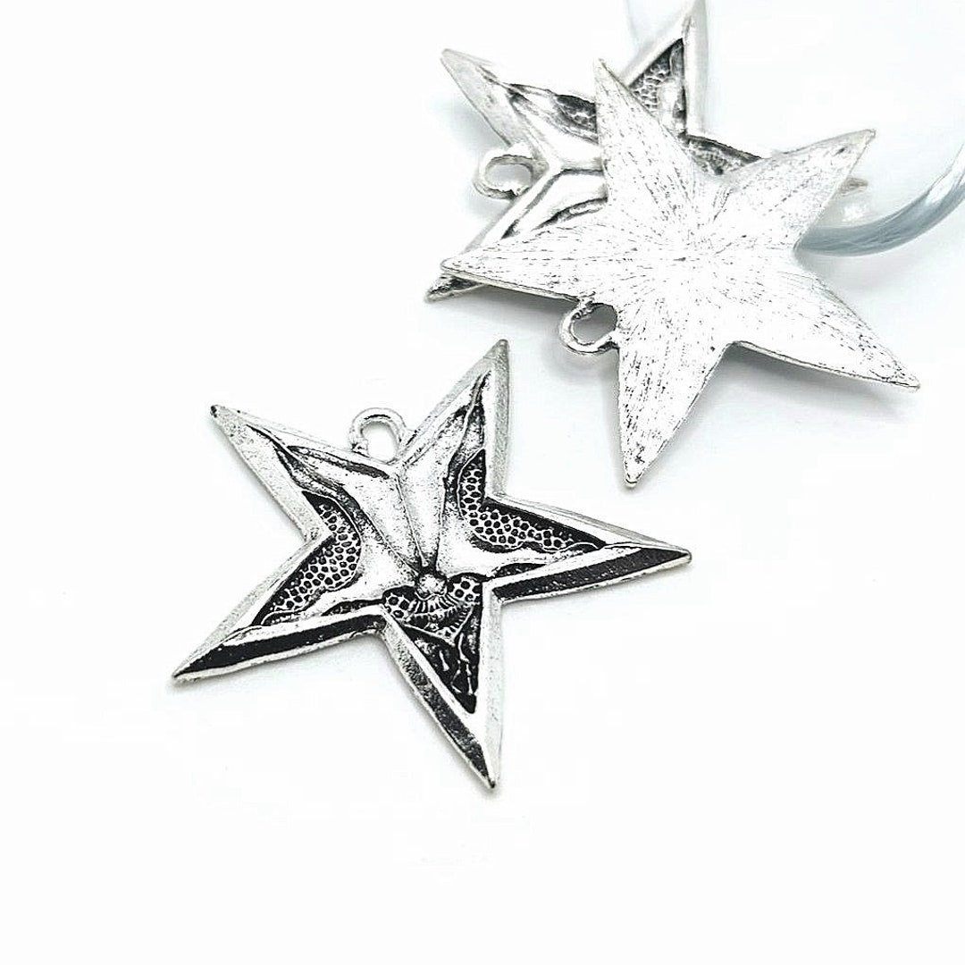 1, 4 or 20 BULK Large Silver Demon Pentagram Pendants, Satan Charm ...