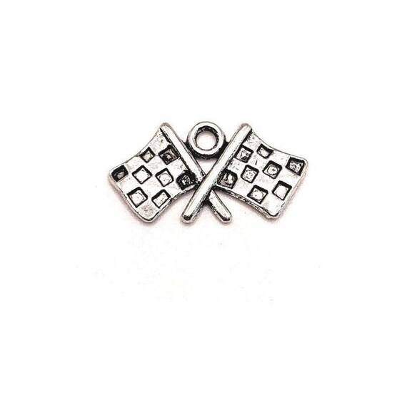4 20 or 50 BULK Silver Checkered Flag Charm Racing Charm - Etsy