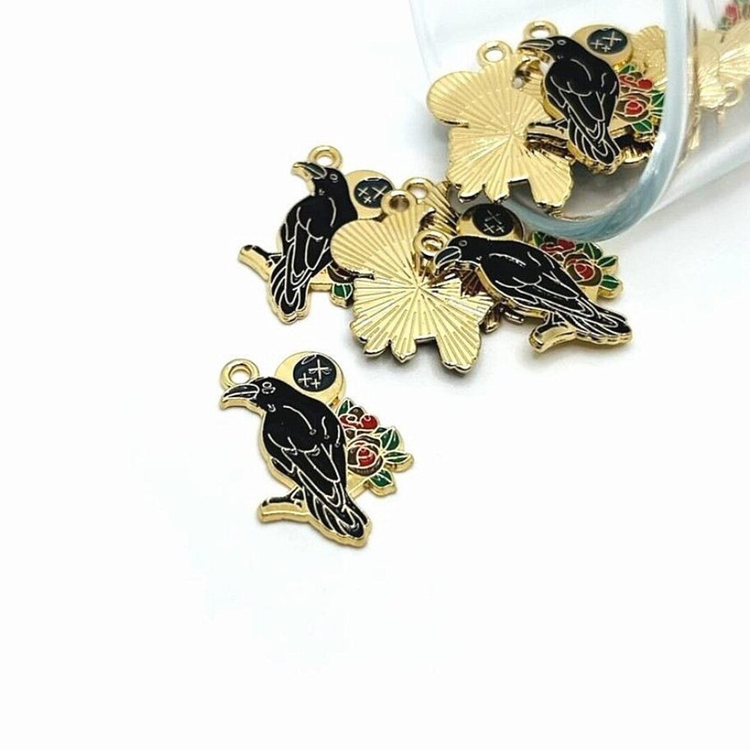 1, 4, 20 or 50 BULK Black Raven Crow Bird With Rose Charms, Halloween ...