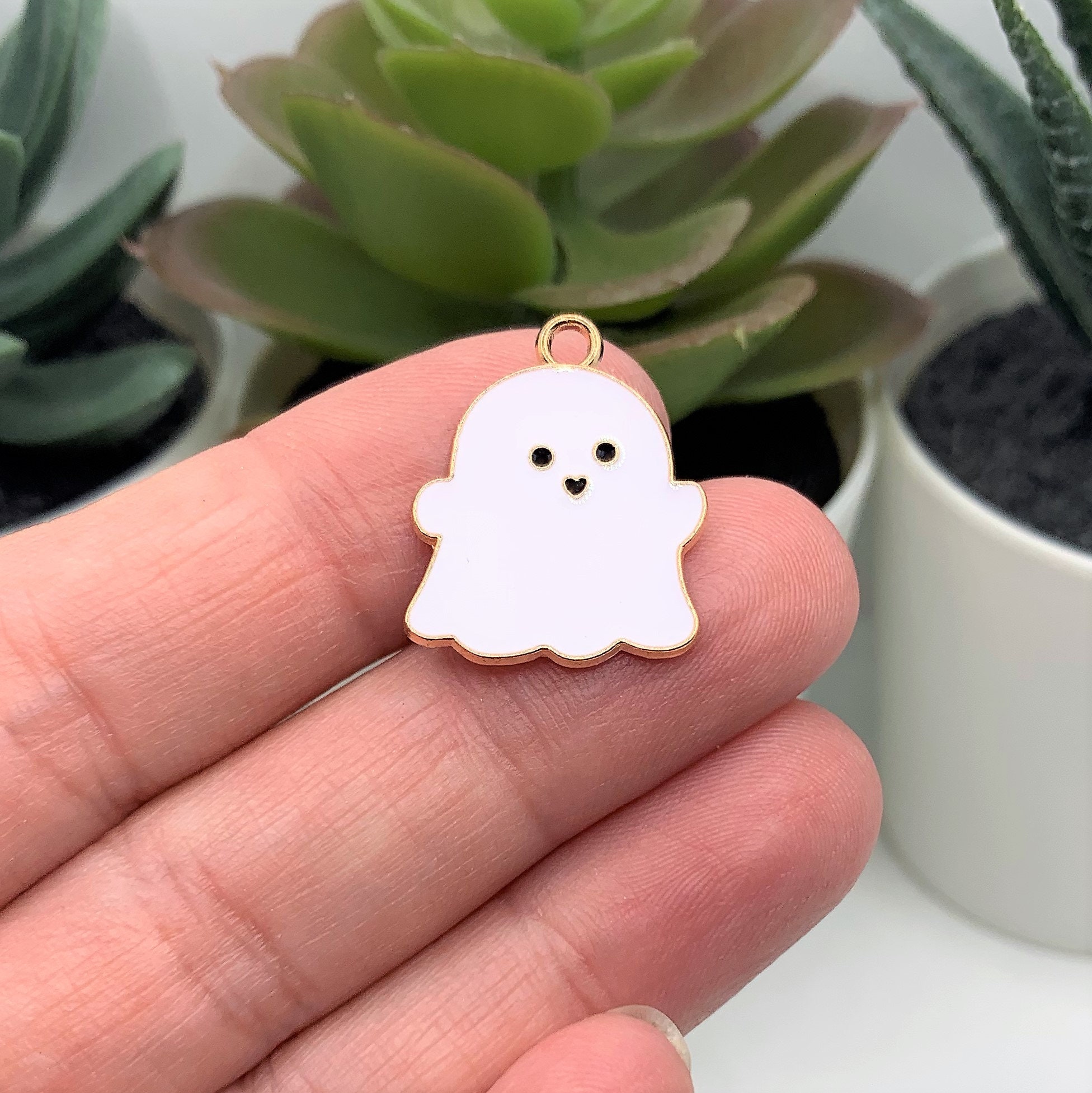 4, 20 or 50 BULK Enamel Ghost Charms, Cute Happy Ghost Charm, Halloween ...