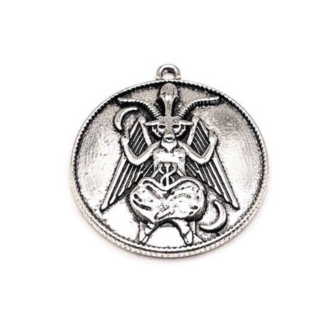 1, 4, 20 or 50 BULK Pieces Silver Baphomet Coin Pendants, Satan Charm ...