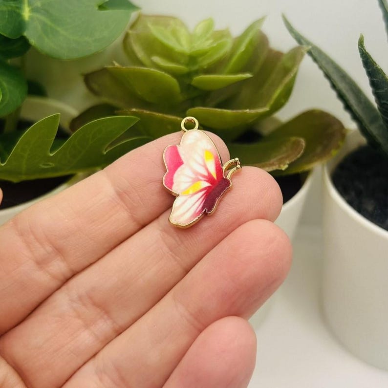 1, 4, 20, or 50 BULK Pink Butterfly Enamel Charm, Bug Charm, Butterfly ...