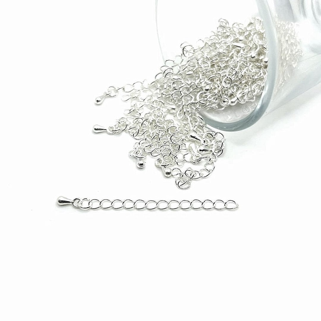1, 4, 20 or 50 BULK Pcs Silver Plated Iron Necklace Extender, 2 Inches ...
