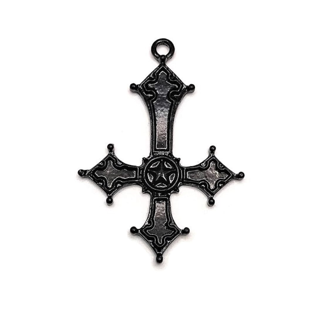 1, 4 or 20 BULK Large Black Enamel Inverted Upside Down Cross, Satanic ...