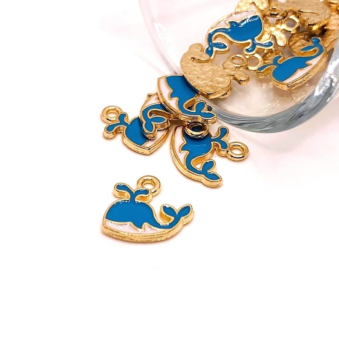 4, 20 or 50 BULK Blue and White Whale Charms, Small Whale Charm, Marine ...