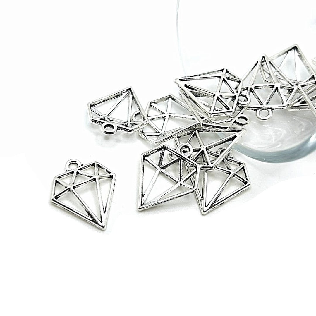 4, 20 or 50 BULK Silver Diamond Shape Charms, Geometric Charm, Bling ...