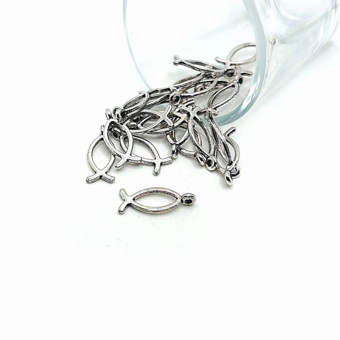 4, 20 or 50 BULK Jesus Fish Charms, Silver Jesus Fish, Double Sided ...
