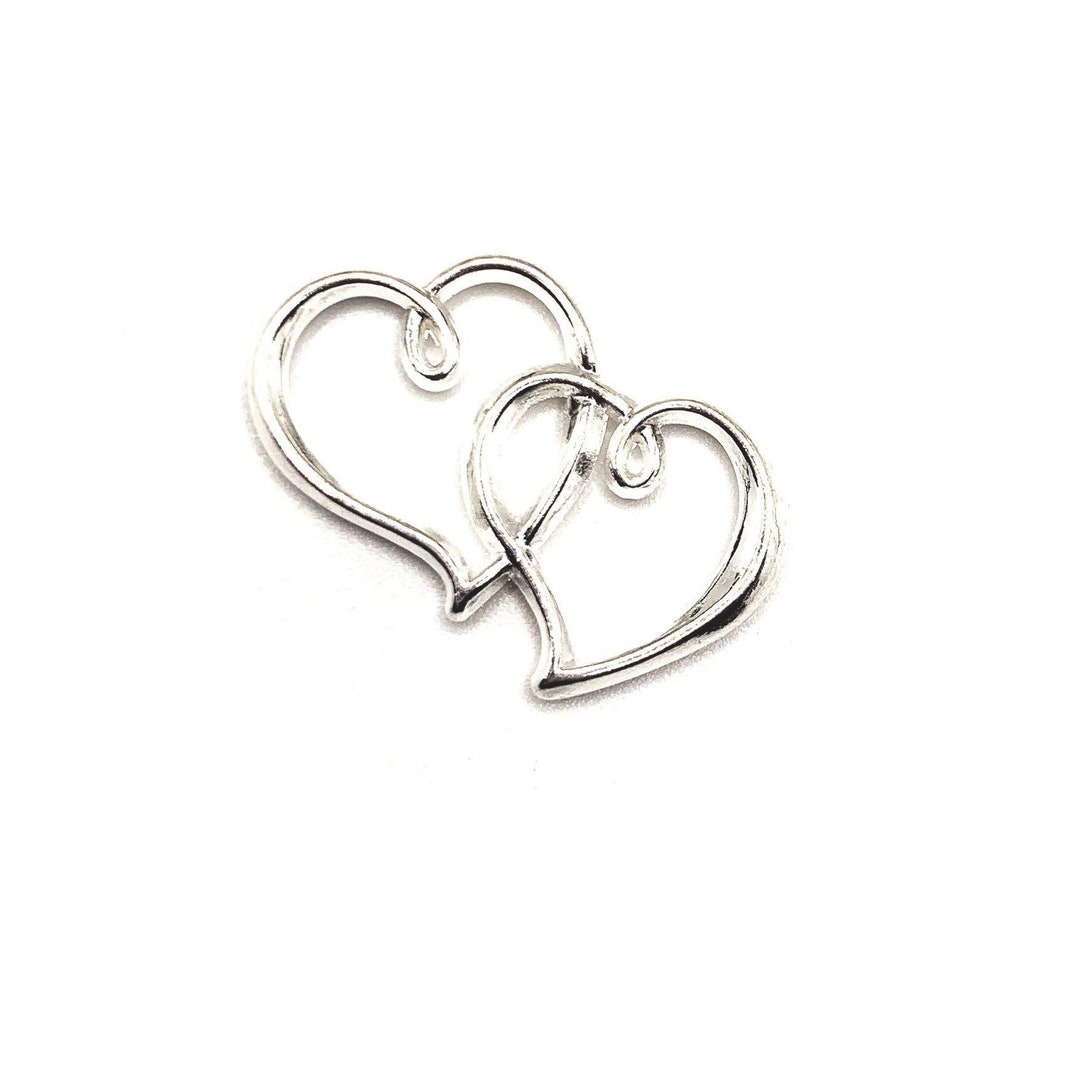 4 20 or 50 BULK Silver Double Heart Charms Connector Charm - Etsy