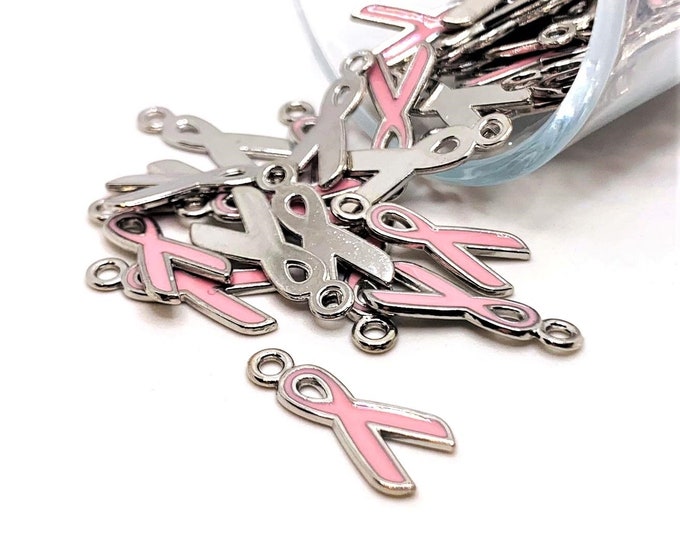 4, 20 or 50 BULK Pink Ribbon Charms, Breast Cancer Awareness, October ...