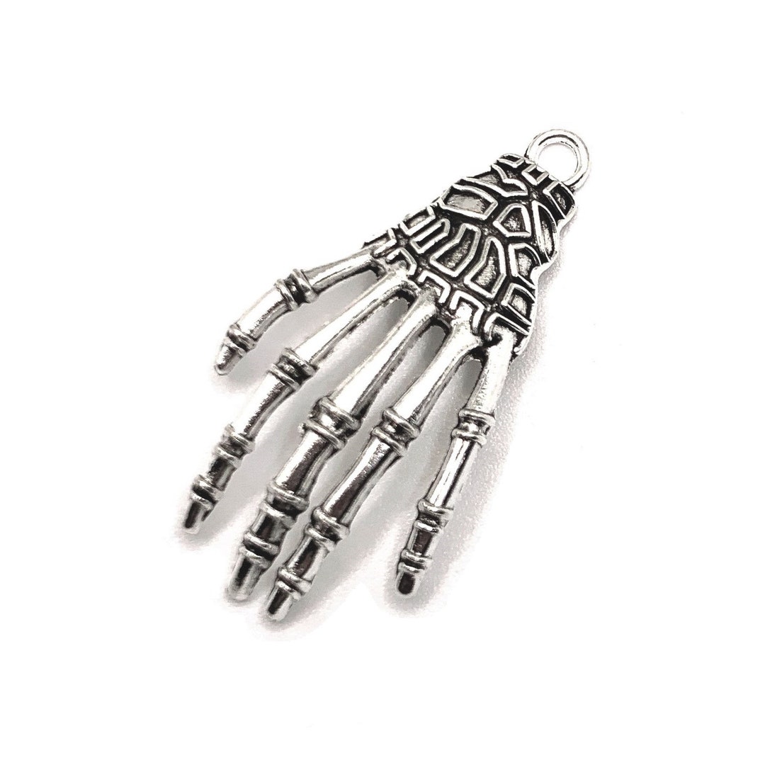 4, 20 or 50 BULK Silver Skeleton Hand Charms , Halloween Charm ...