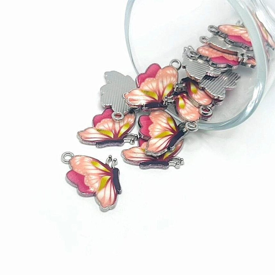 1, 4, 20, or 50 BULK Pink Butterfly Enamel Charm, Bug Charm, Butterfly ...
