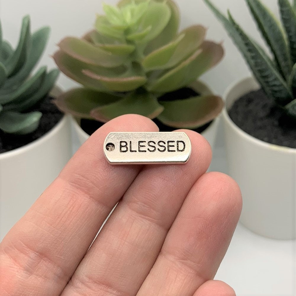 4 20 or 50 BULK Blessed Bar Tags Antique Silver Word Charm | Etsy