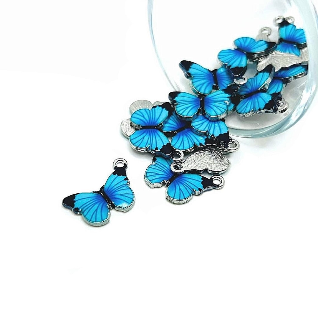 4, 20, or 50 BULK Blue Butterfly Enamel Charm, Light Blue, Bug Charm ...