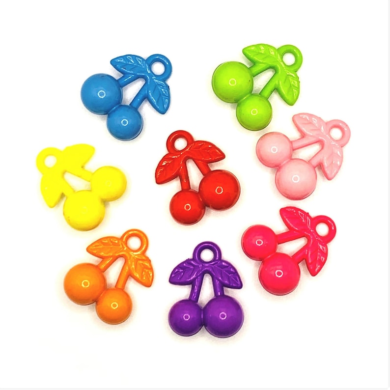4 or 20 BULK Colorful Plastic Cherry Charms, Multicolor Cherr Charm ...