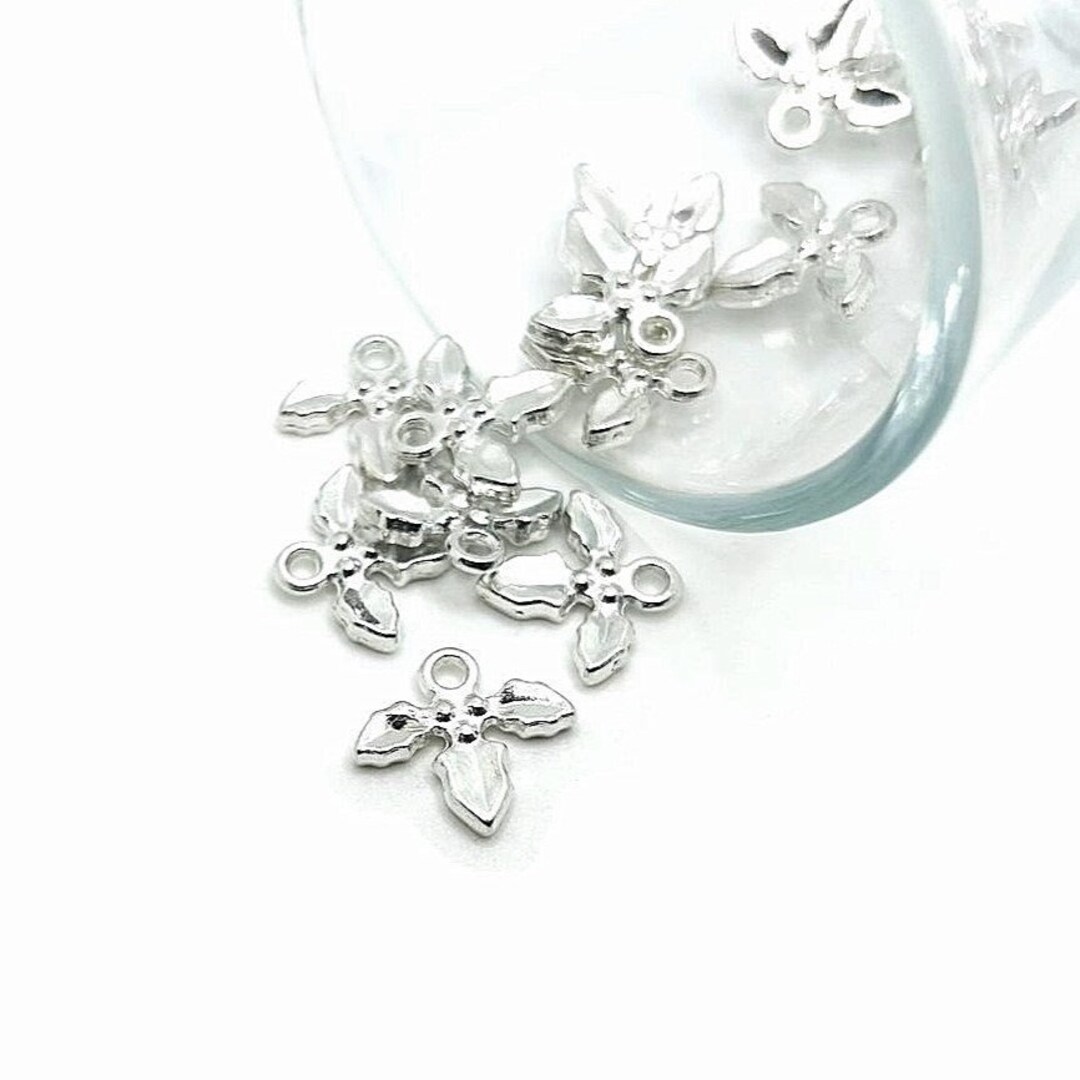 4, 20 or 50 BULK Silver Plated Mistletoe Holly Charm, Holiday Accent ...