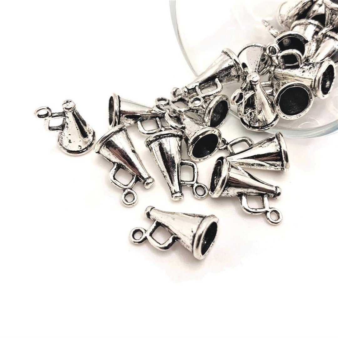 4, 20 or 50 BULK Silver Megaphone Charms, Cheerleading, Squad, 3D ...