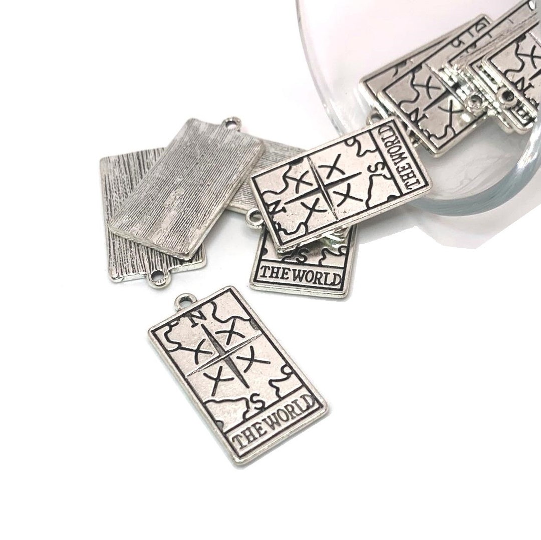 1, 4, 20 or 50 BULK Silver Tarot the World Card Charms, Tarot Charm ...