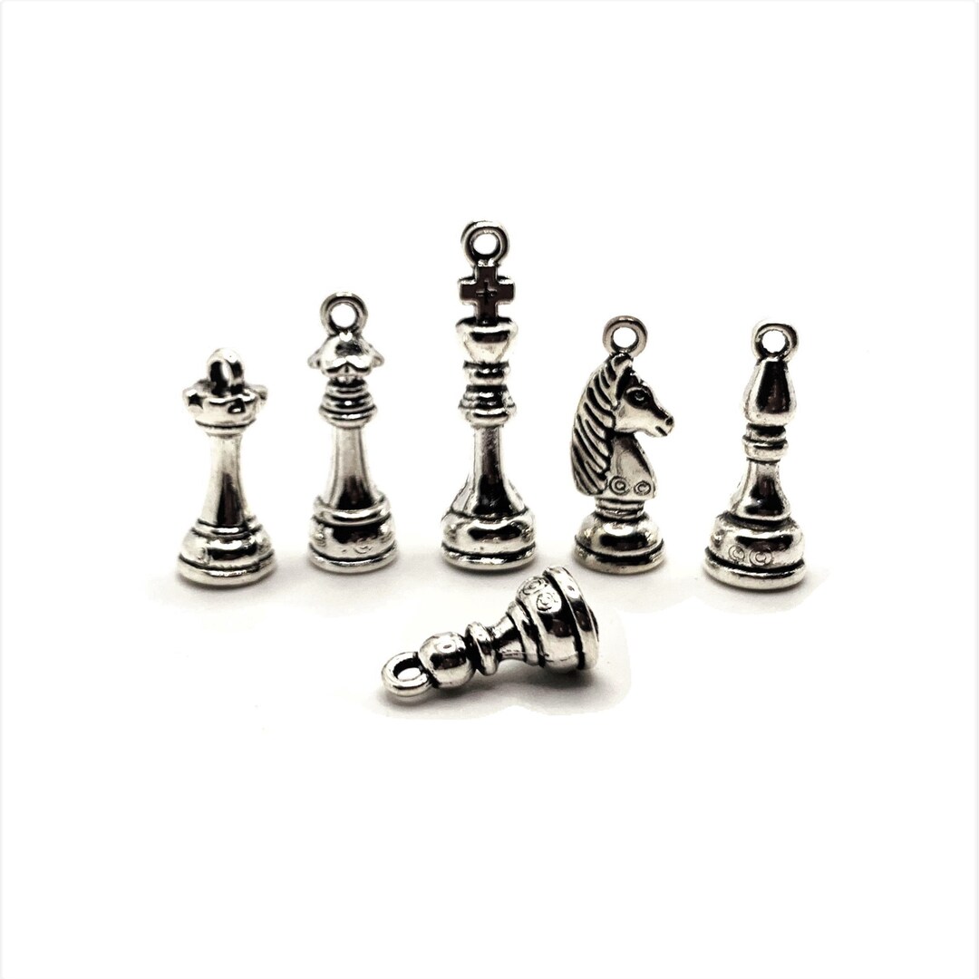 6 Silver Chess Piece Charms, Game Charm, Alice in Wonderland | Ships ...